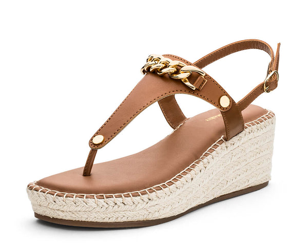 Gold Chain - Wedge Bast Mid Cognac TS - Hey Marly
